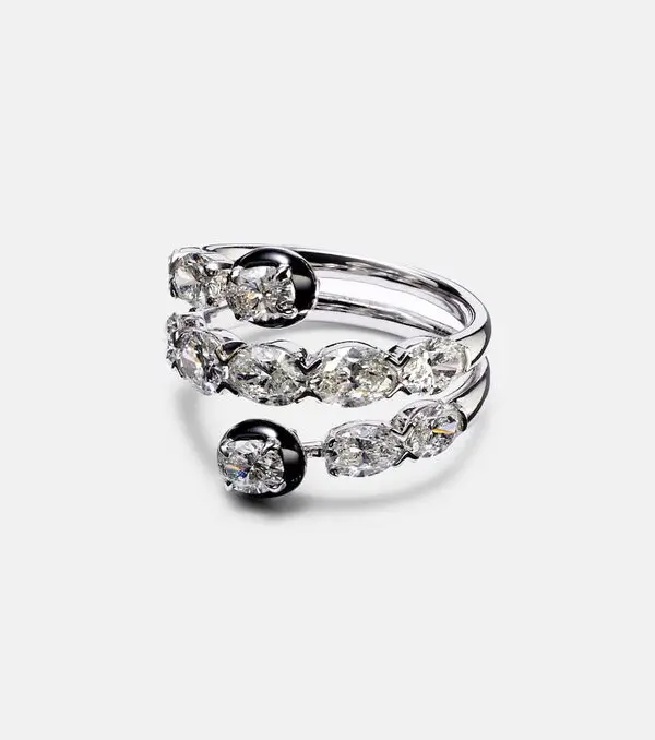 KAMYEN 18kt White Gold And Enamel Ring With Diamonds - Silver