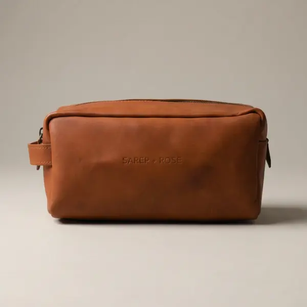 SAREP + ROSE Leather Toiletry Wash Bag - Cinnamon