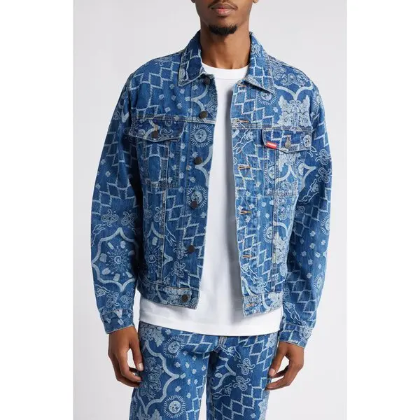 ICECREAM Floral Jacquard Denim Trucker Jacket