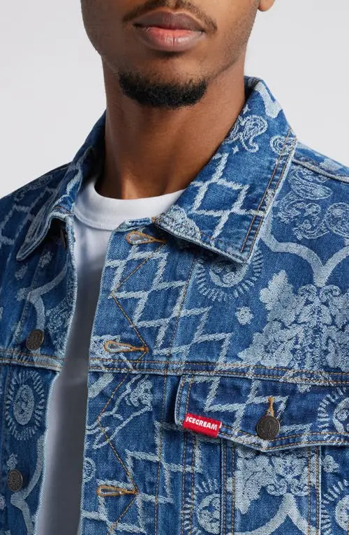 ICECREAM Floral Jacquard Denim Trucker Jacket