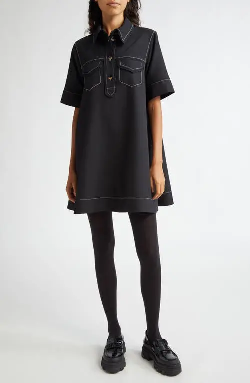 GANNI Topstitch Detail Crepe Swing Minidress