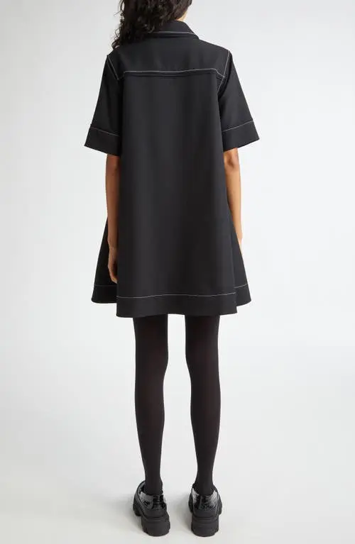 GANNI Topstitch Detail Crepe Swing Minidress
