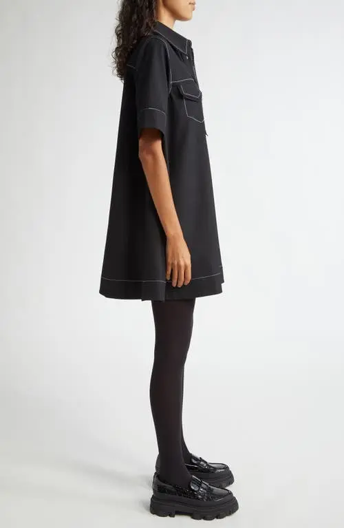 GANNI Topstitch Detail Crepe Swing Minidress