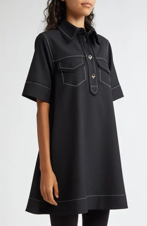 GANNI Topstitch Detail Crepe Swing Minidress