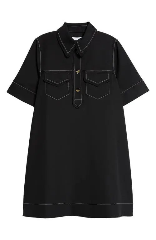 GANNI Topstitch Detail Crepe Swing Minidress