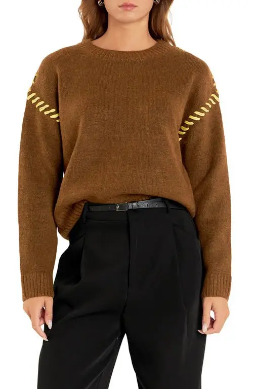 English Factory Whipstitch Pullover Sweater - Camel/ Yellow