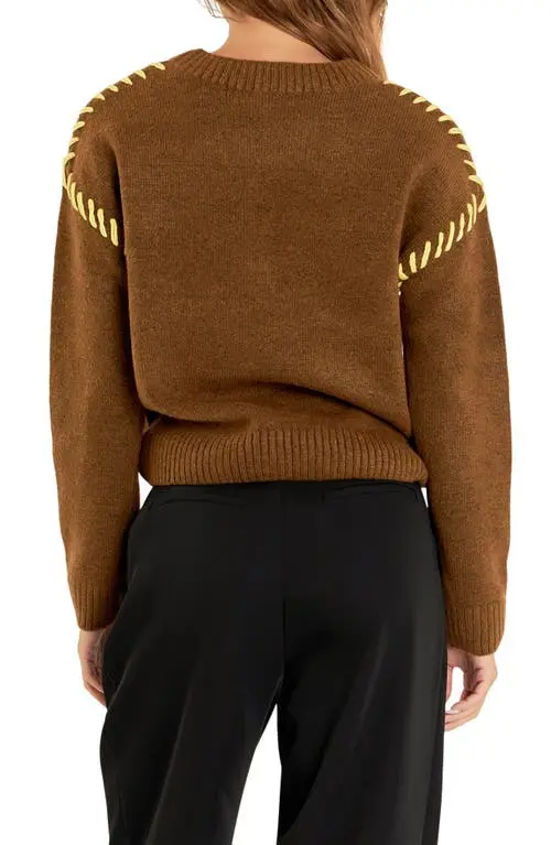 English Factory Whipstitch Pullover Sweater - Camel/ Yellow