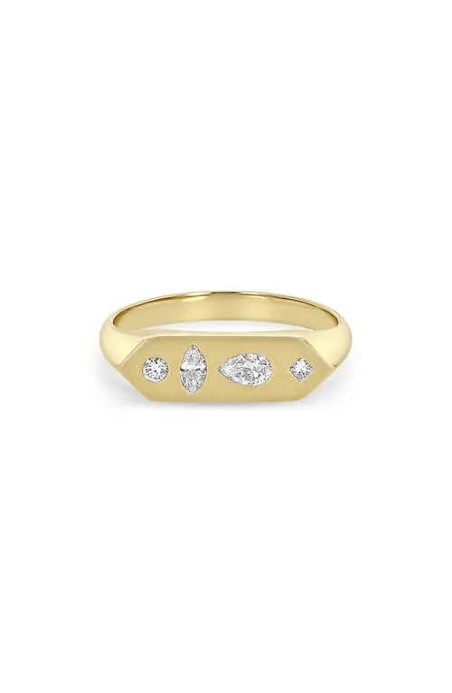 Zoe Chicco Mosaic Bar Diamond Signet Ring - 14k Yelow Gold
