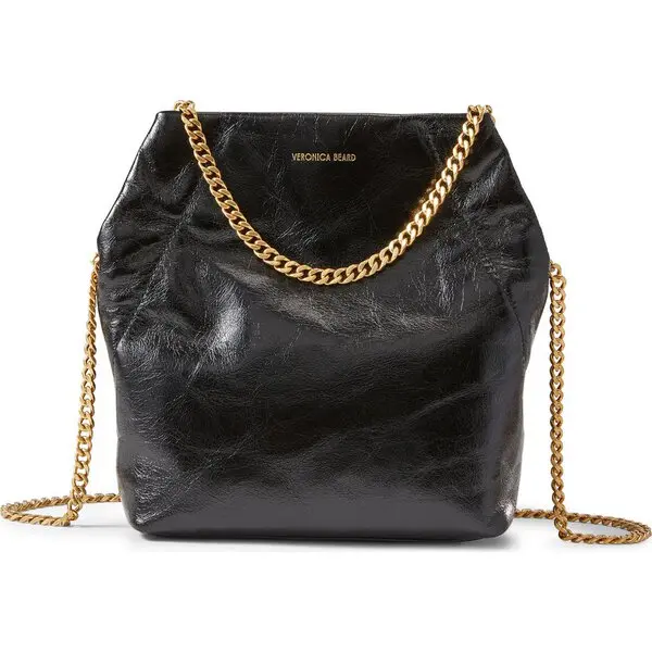 Veronica Beard Small Slouch Metallic Leather Shoulder Bag - Black