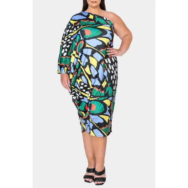 L I V D Charm One-shoulder Printed Midi Dress