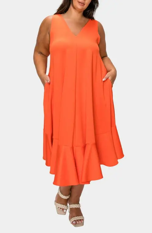 L I V D Simone Pocket Stretch Sleeveless A-line Dress - Orange