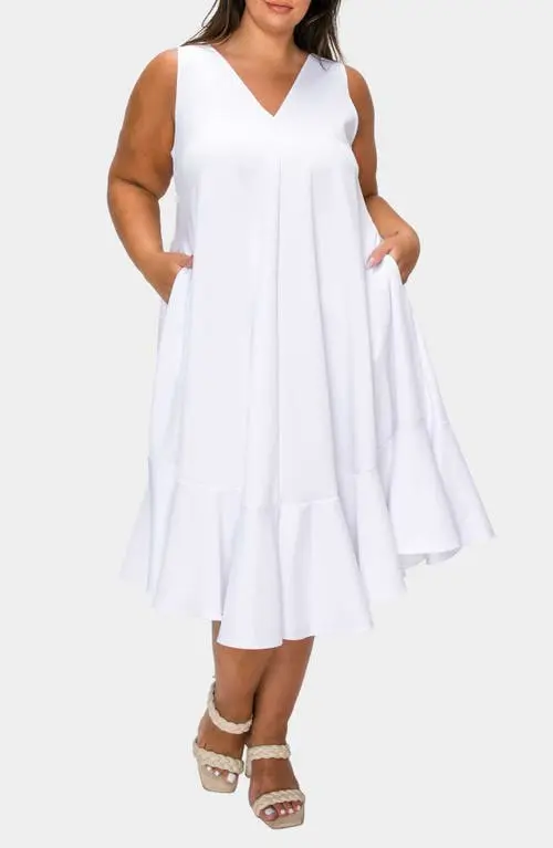 L I V D Simone Pocket Stretch Sleeveless A-line Dress - White