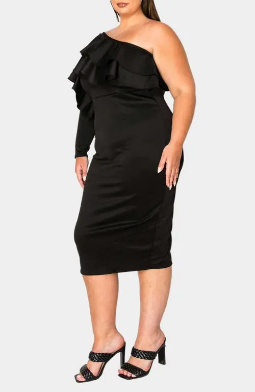 L I V D Val Ruffle One-shoulder Midi Dress - Black
