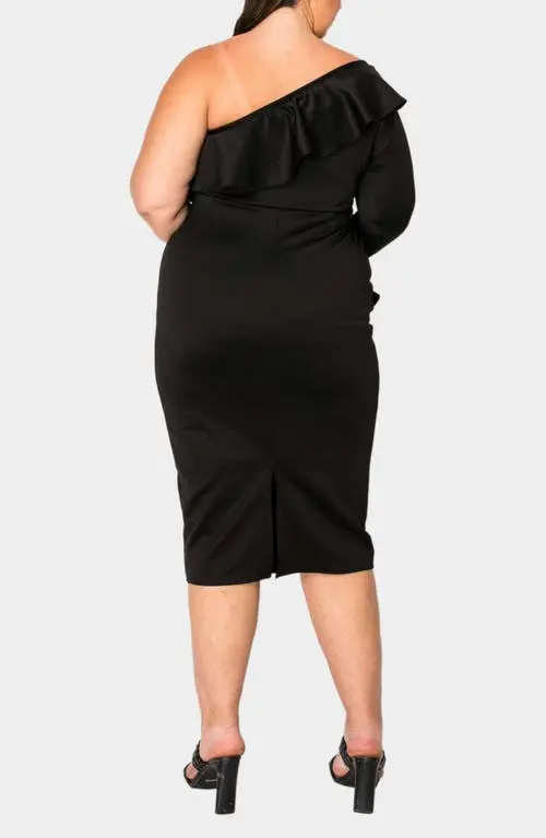 L I V D Val Ruffle One-shoulder Midi Dress - Black