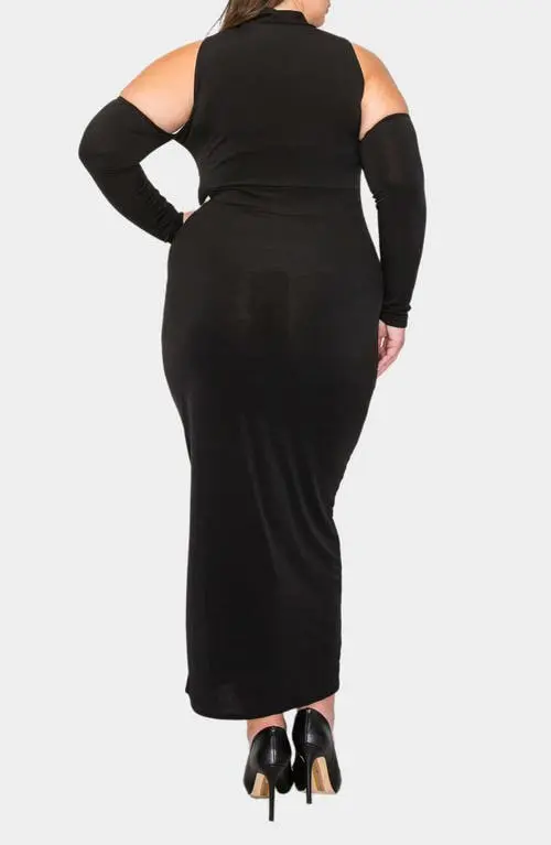 L I V D Fatale Tie Neck Cold Shoulder Long Sleeve Dress