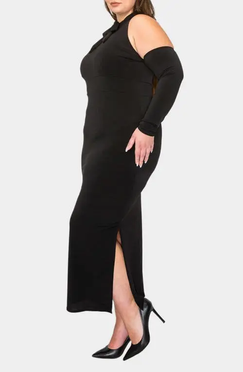 L I V D Fatale Tie Neck Cold Shoulder Long Sleeve Dress