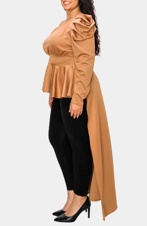L I V D Nicolette One-shoulder Peplum Top - Camel