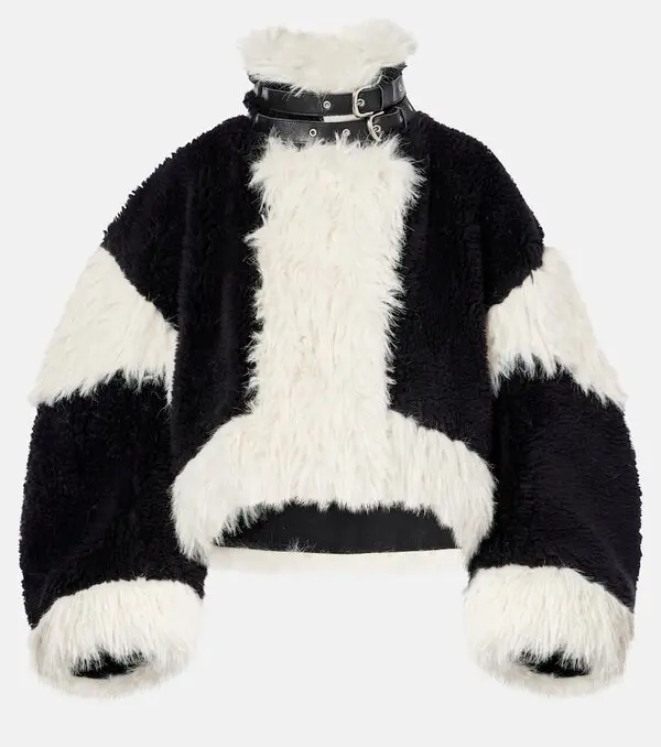 Sacai Oversized Faux Fur-trimmed Wool Jacket - Black