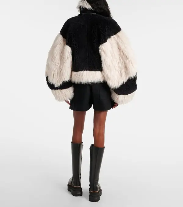 Sacai Oversized Faux Fur-trimmed Wool Jacket