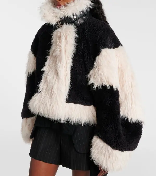 Sacai Oversized Faux Fur-trimmed Wool Jacket