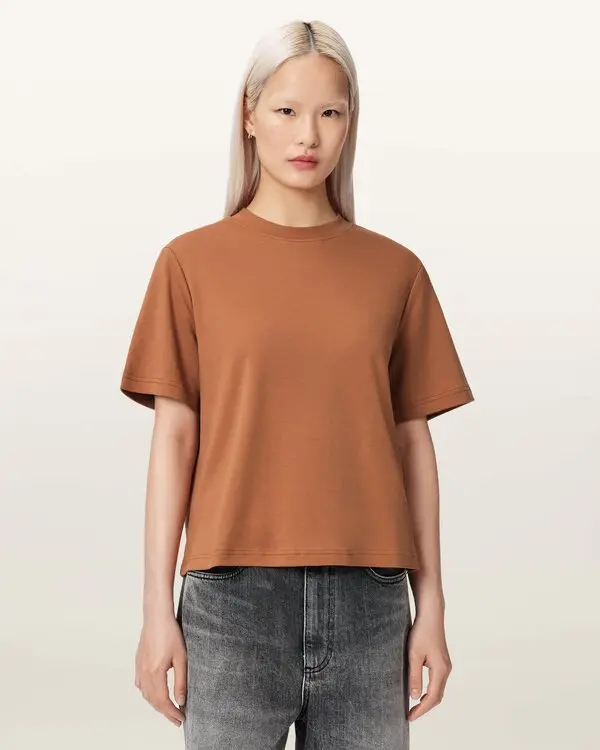 ALLSAINTS Lisa Boxy Crew Neck T-shirt - Pecan Brown