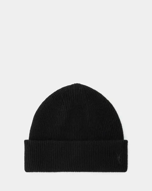 ALLSAINTS Bailey Wool Ramskull Beanie - Black