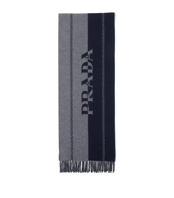 Prada Wool Logo Scarf - Grey