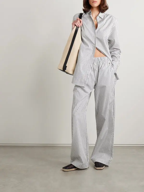 Eterne Striped Cotton-poplin Wide-leg Pants