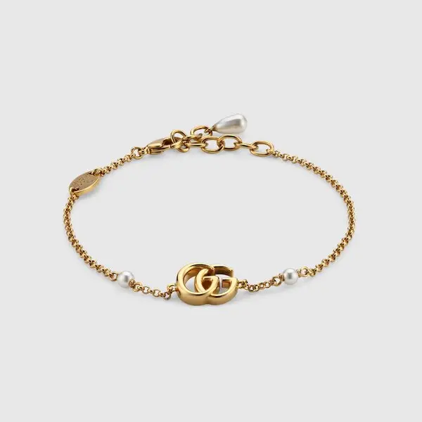 Gucci Gg Marmont Chain Bracelet With Pearl Charm - Gold-toned Metal