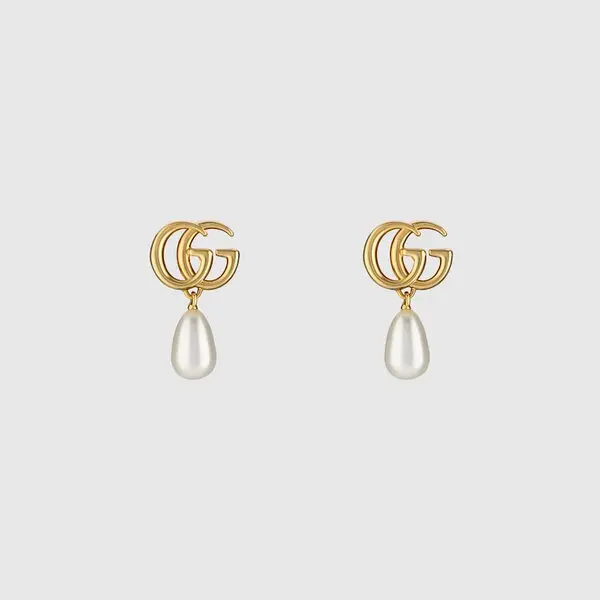 Gucci Gg Marmont Pearl Drop Earrings - Gold-toned Metal