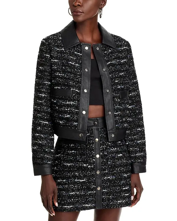 Aqua Faux Leather Trimmed Bomber Jacket