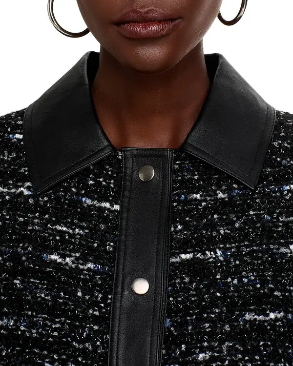 Aqua Faux Leather Trimmed Bomber Jacket