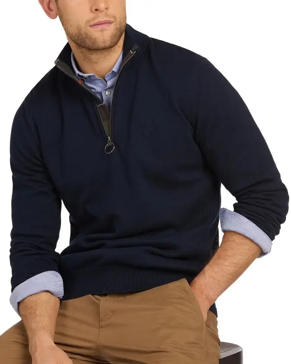 Barbour Cotton Half Zip Knitted Jumper - Navy