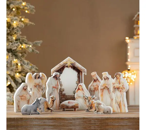 GLITZHOME 13 Pc Christmas Nativity Figurine Set - One-color