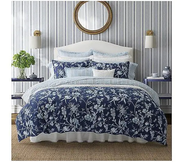 Laura Ashley Branch Toile Blue King Comforter S Am Bonus Set - One-color