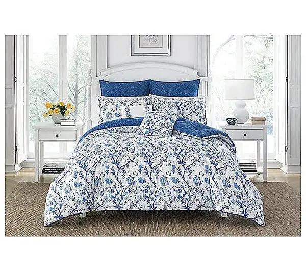 Laura Ashley Elise Navy Full Queen Comforter Bo Us Set