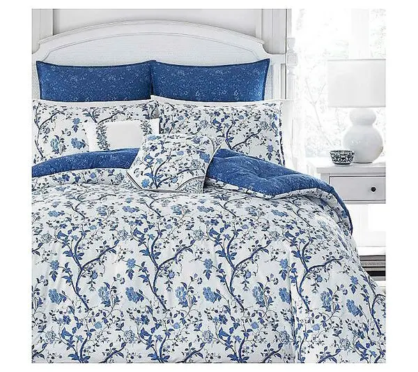 Laura Ashley Elise Navy Full Queen Comforter Bo Us Set