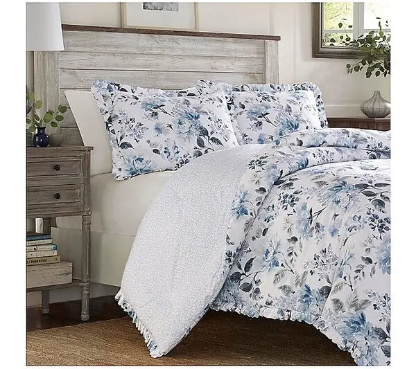 Laura Ashley Chloe Blue Twin Comforter Sham Set