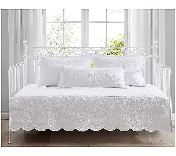 Laura Ashley Solid Trellis White Daybed Cover Set - One-color