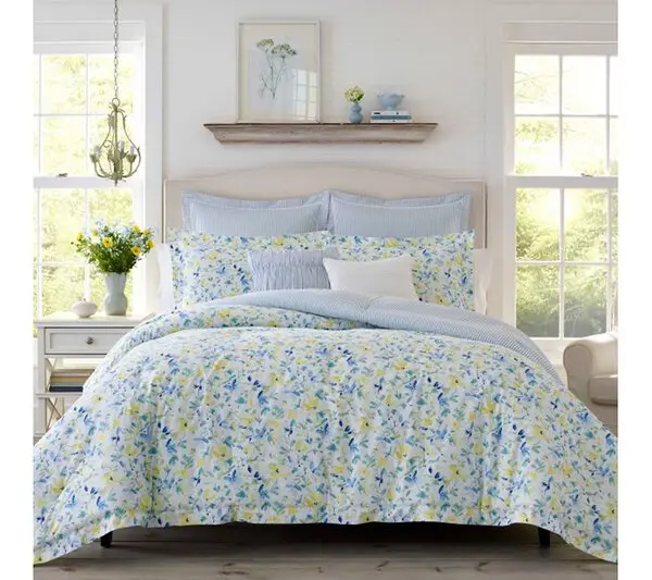 Laura Ashley Nora Bright Blue Twin Comforter Sh M Bonus Set - One-color