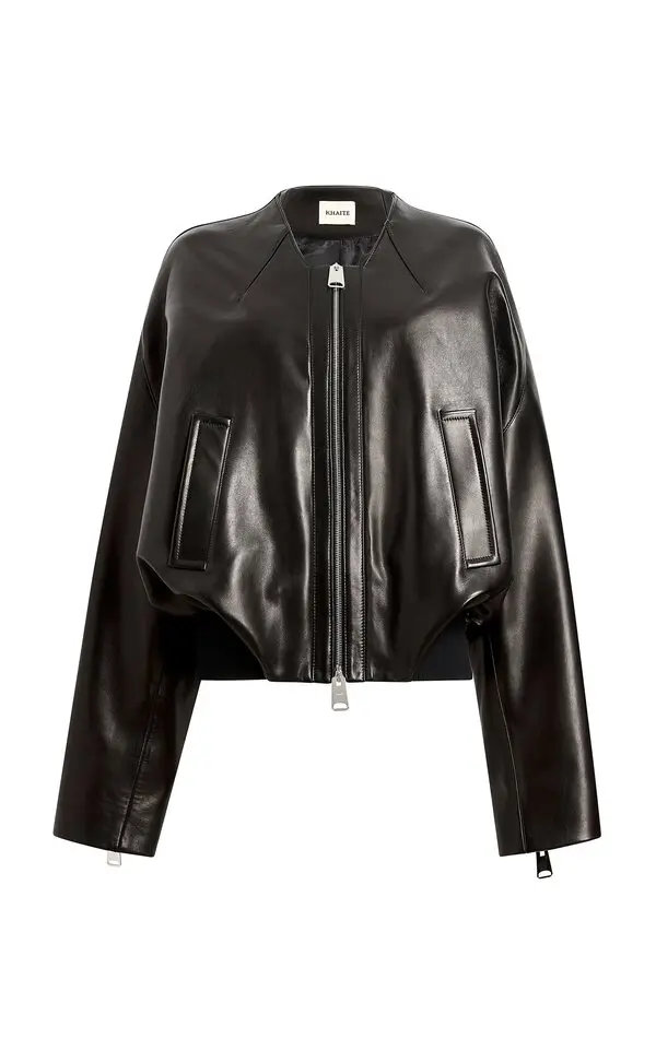 Khaite Hewit Leather Bomber Jacket - Black