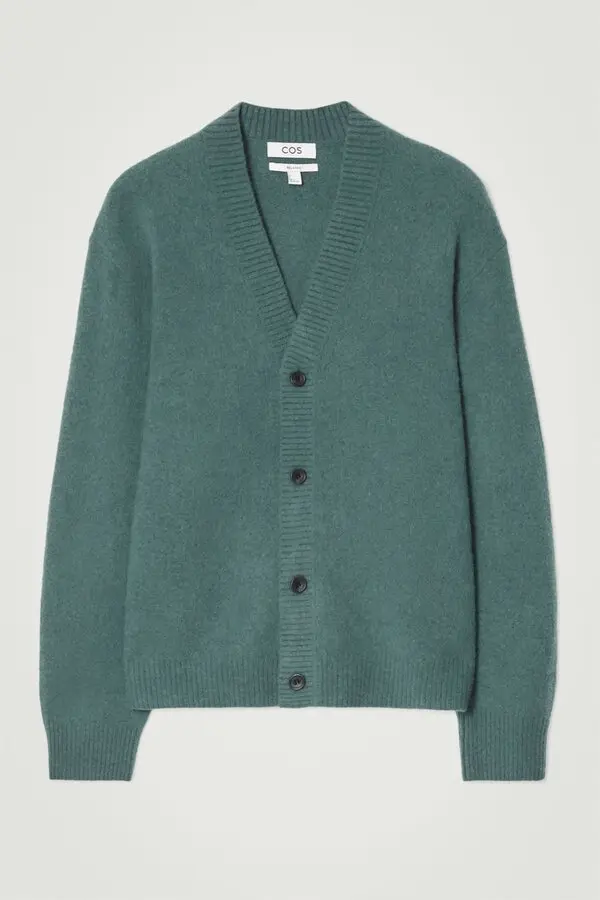 Cos Brushed Wool Blend Cardigan - Turquoise