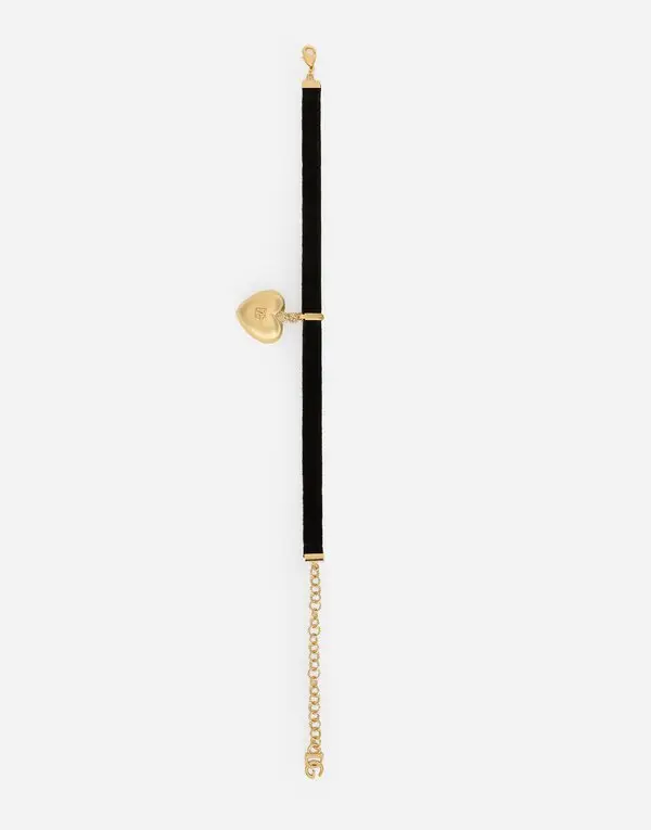 Dolce & Gabbana Velvet Ribbon Necklace With Dg Logo Heart