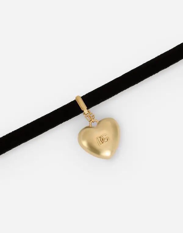 Dolce & Gabbana Velvet Ribbon Necklace With Dg Logo Heart