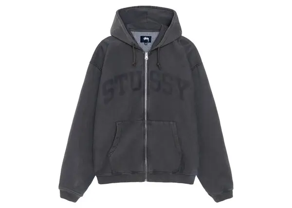 StÜssy Faded Graphic Zip Hoodie - Washed Black