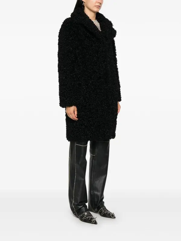 STAND STUDIO Camille Faux Shearling Coat - Black