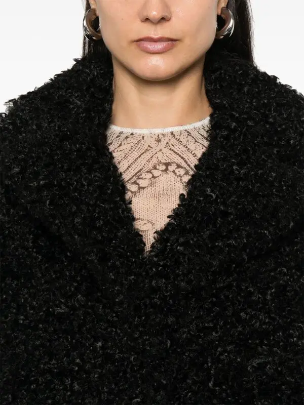 STAND STUDIO Camille Faux Shearling Coat - Black