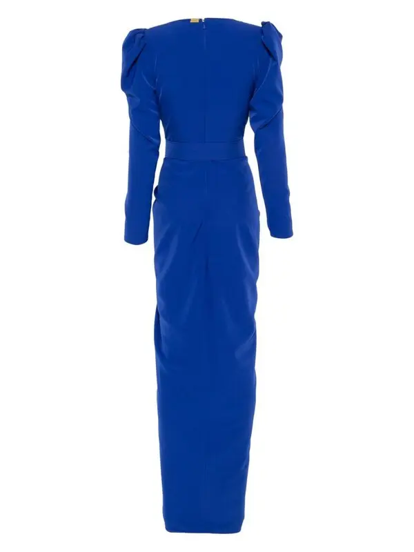 RHEA COSTA Belted Cady Gown - Blue