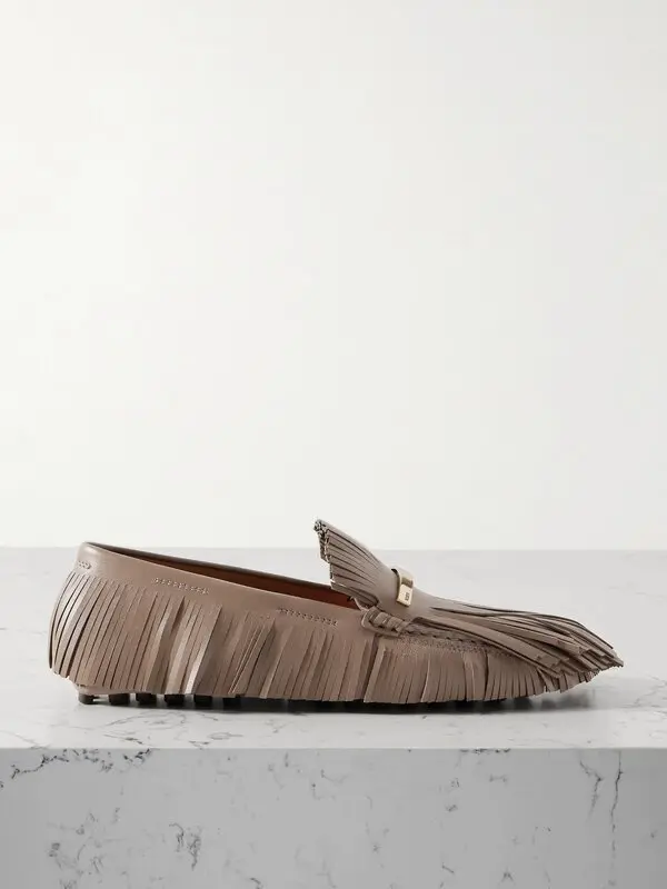 TOD'S Gommino Fringed Leather Loafers - Brown