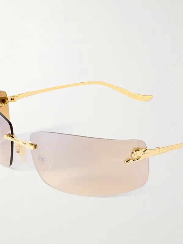 Cartier Panthère De Rectangle-frame Rimless Sunglasses - Gold